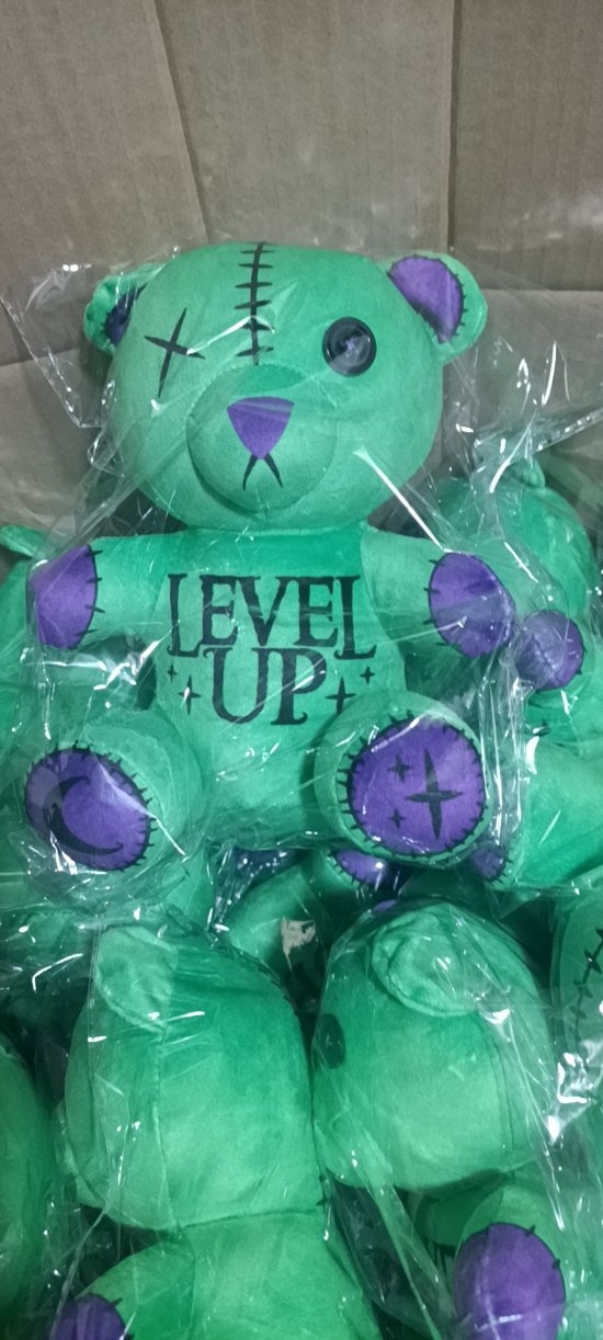 Level Up Bear Green Button Plush Toy Manufacturer Promotional Soft Plushies